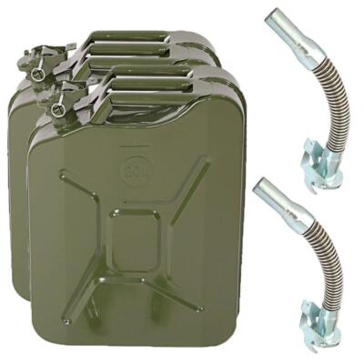 2 X 20L Jerry Can Metal Steel Spout Portable Fuel Oil Diesel Petrol ...