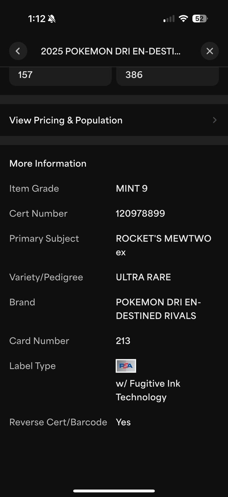 Team Rocket's Mewtwo ex 213/182 Sv10: Destined Rivals Holo for sale ...