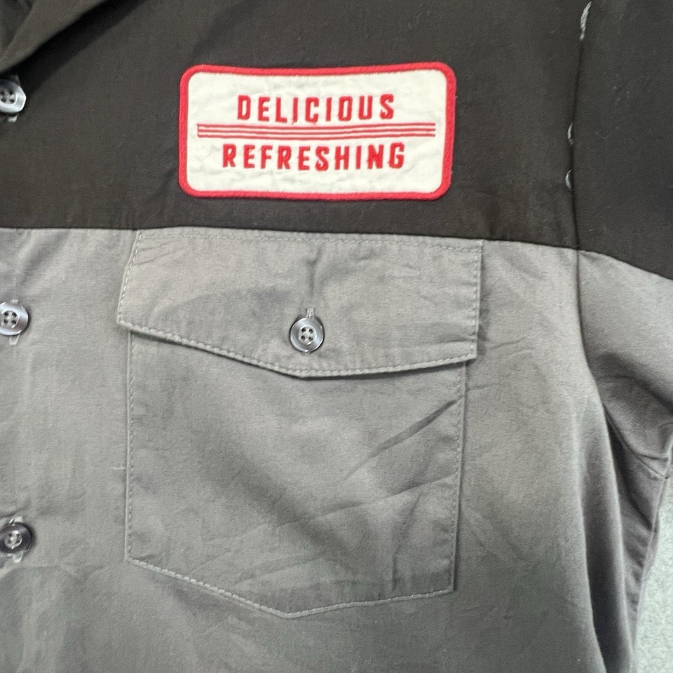 Coca-Cola Work Shirt Black Grey Embroidered Logo Short Sleeve Men’s S ...