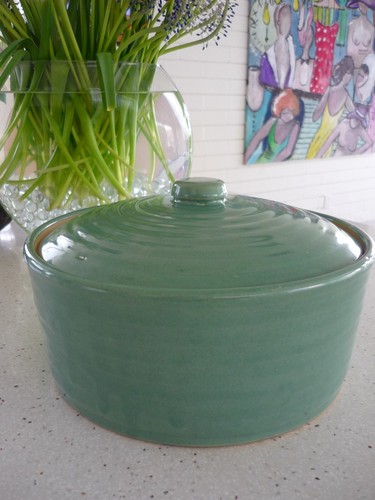 ANTIQUE RING WARE COVERED CASSEROLE POTTERY W/LID BAUER MC COY GREEN ...