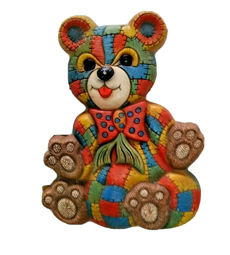Vintage Patchwork Teddy Bear Plaque Wall Hanging Quilted Design Foam ...