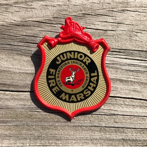 Junior Fire Marshal Badge Pin Helmet Shield Vintage 1965 Hartford ...