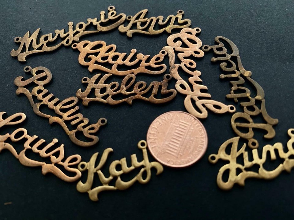 Vintage 1970's Copper Brass Script Names Charms Pendants Mix 10 | eBay