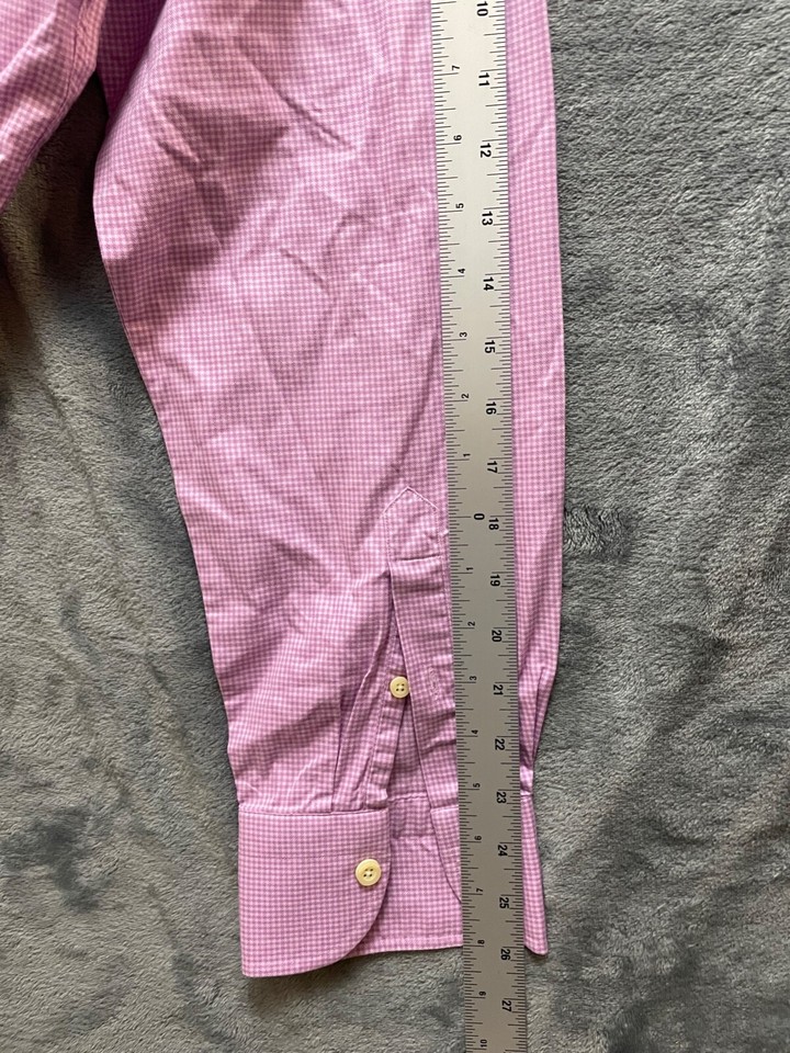 LEDBURY Shirt Adult size 17 L Pink plaid Button Up Long Sleeve slim fit ...