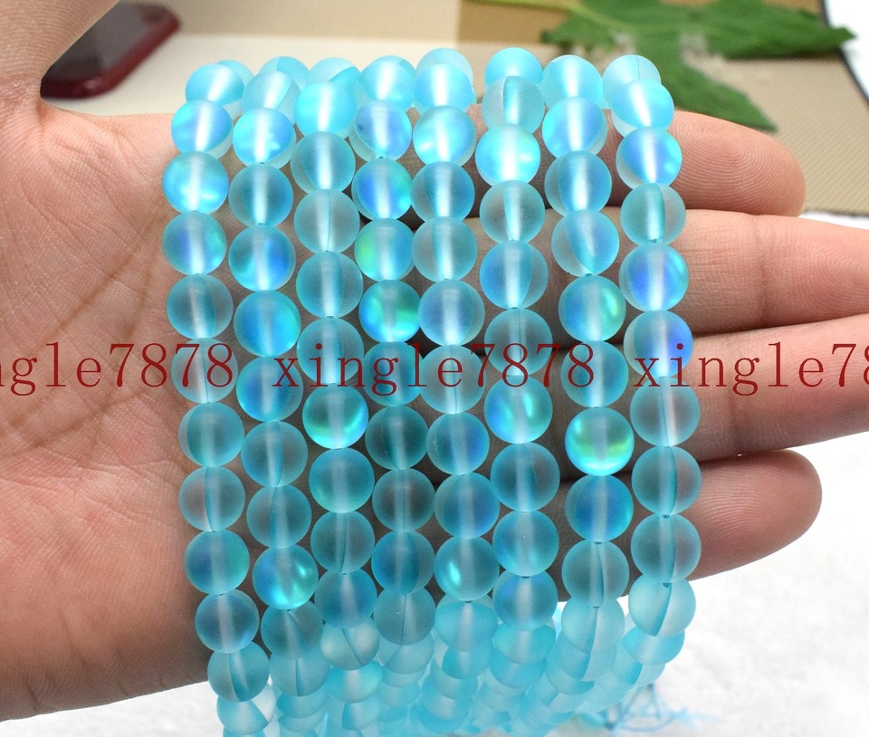 6/8/10mm Natural Blue Gleamy Moonstone Round Gemstone Loose Beads 15 ...