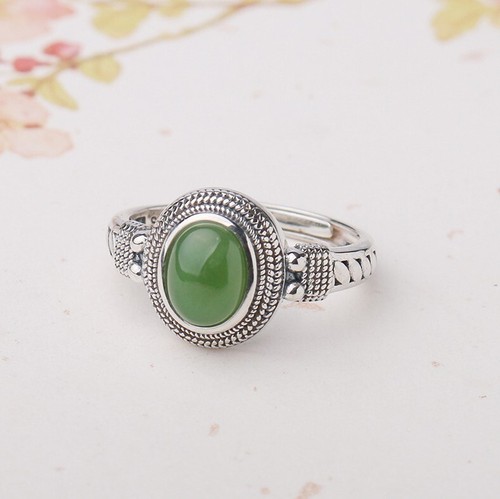 N08 Ring Oval Green Jasper Sterling Silver 925 Adjustable | eBay