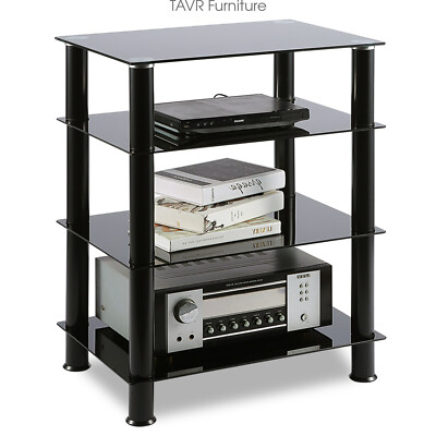 4-Tiers Media TV Stand Audio Video Tower Tempered Glass Shevles for TV ...