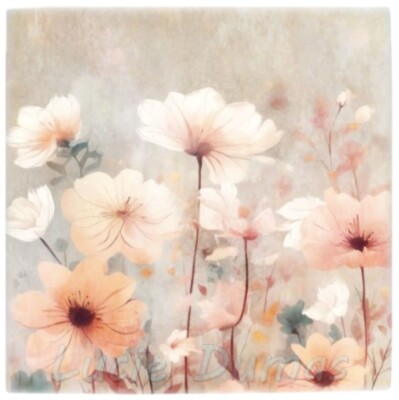 Large Ceramic tile 6x6 or 8x8 Floral Flowers Beige Orange Printed USA ...