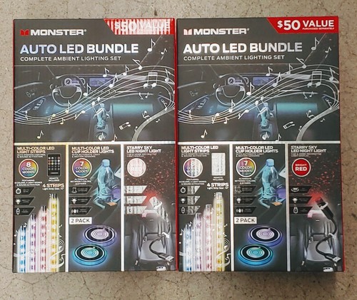 10 X Monster 5 Piece Auto LED Lighting Kit LED Strips, Cup Holder ...