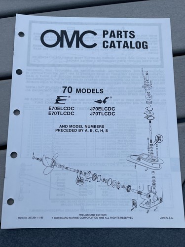1985 OMC Parts Catalog Manual 397294 70 Models 11/85 | eBay