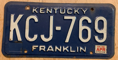 1986 KENTUCKY PASSENGER AUTO LICENSE PLATE " KCJ 769 " KY 86 FRANKLIN ...