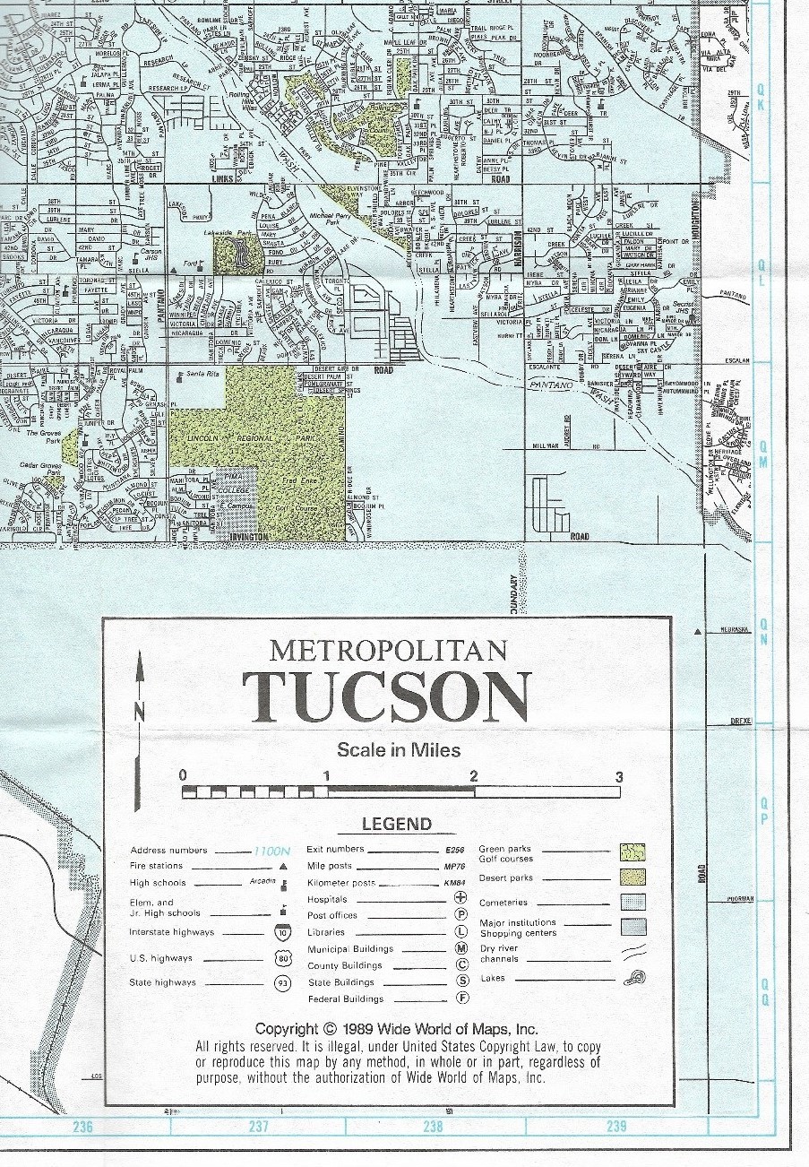 1989 ARIZONA AUTOMOBILE ASSOCIATION Road Map TUCSON Green Valley ...