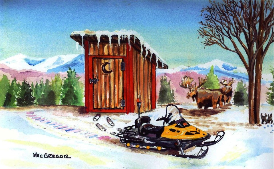 Snowmobile Outhouse art print SkiDoo Polaris snow machine moose winter ...
