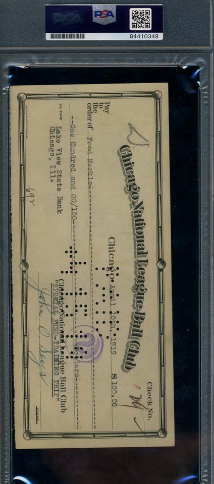 Fred Merkle PSA DNA Coa Signed 1919 Chicago Cubs Payroll Check ...