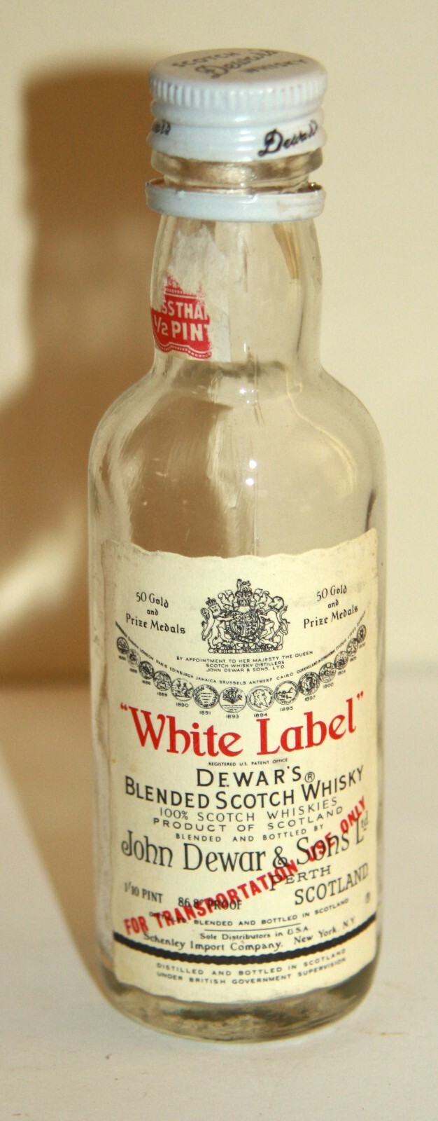 Vintage bottle mini White Label Dewars Scotch Whiskey 1/10 Pint airline ...