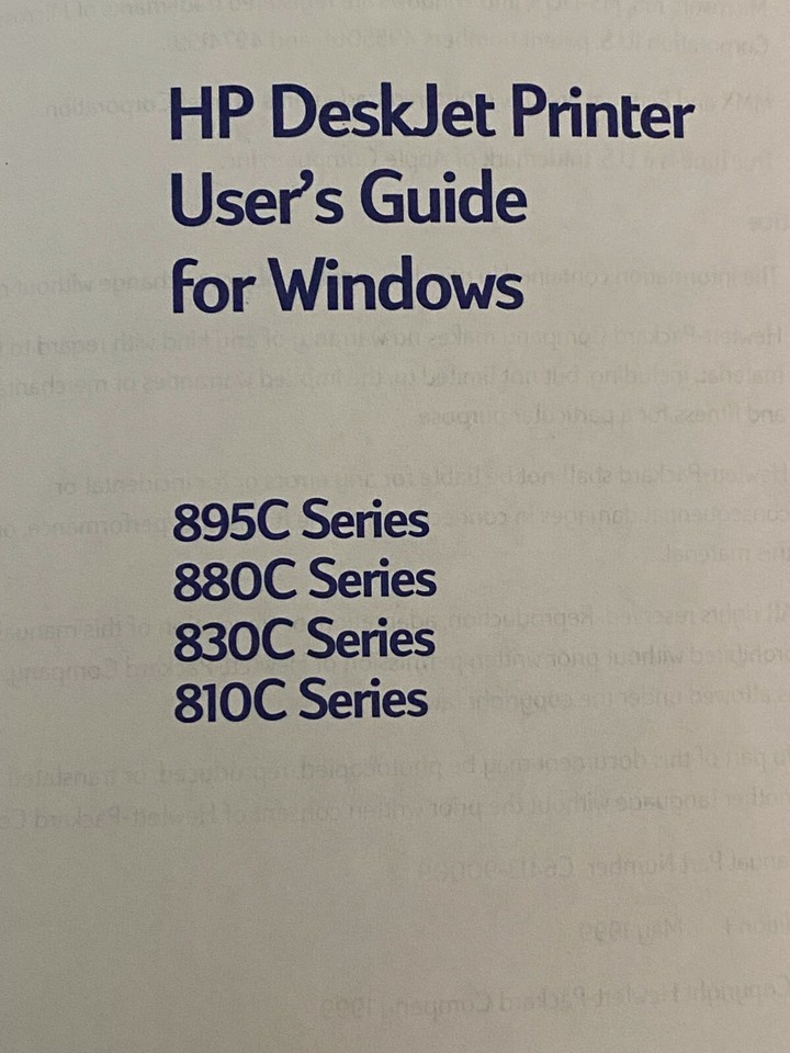 HP DeskJet PRINTER USER'S GUIDE - 895C 880C 830C 810C Series - GOOD ...