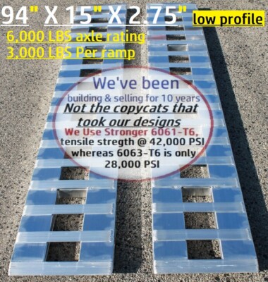94" X 15" X 2.75" 6000 LBS ALUMINUM Hook Ramps CAR TRUCK TRAILER auto ...