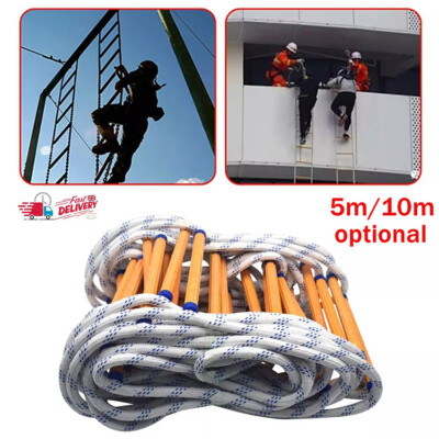 5/10m Emergency Fire Escape Ladder Soft Rope to Deploy W/ Hooks ...