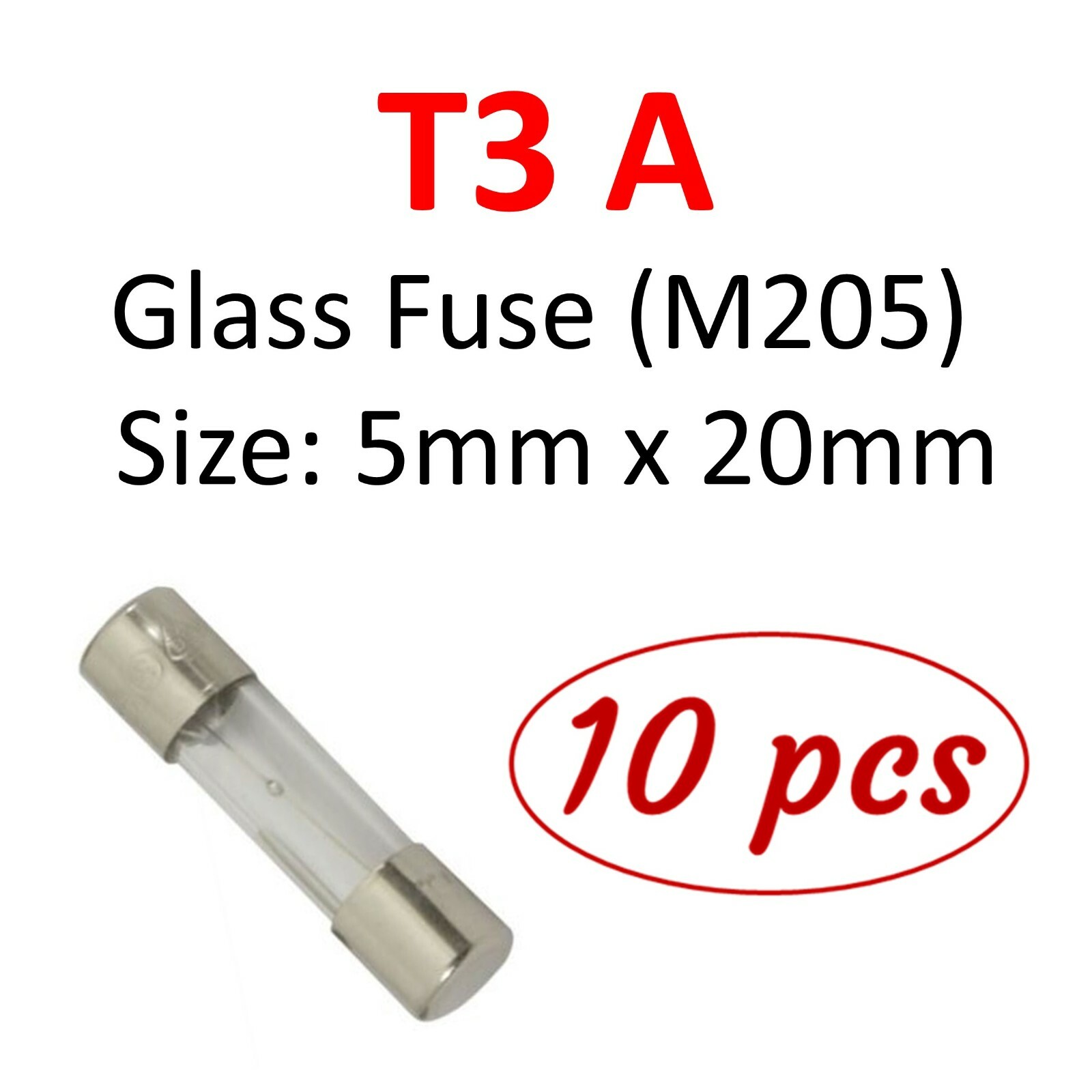 10Pcs M205 Glass Fuse 5mm x 20mm Slow Blow 250V / Select From 0.5A to ...