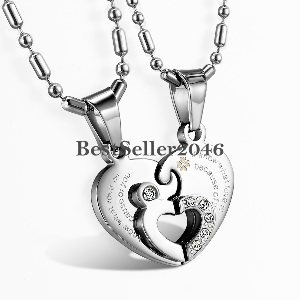 His and Hers Matching Love Hearts Couple Pendant Necklaces 2pcs ...