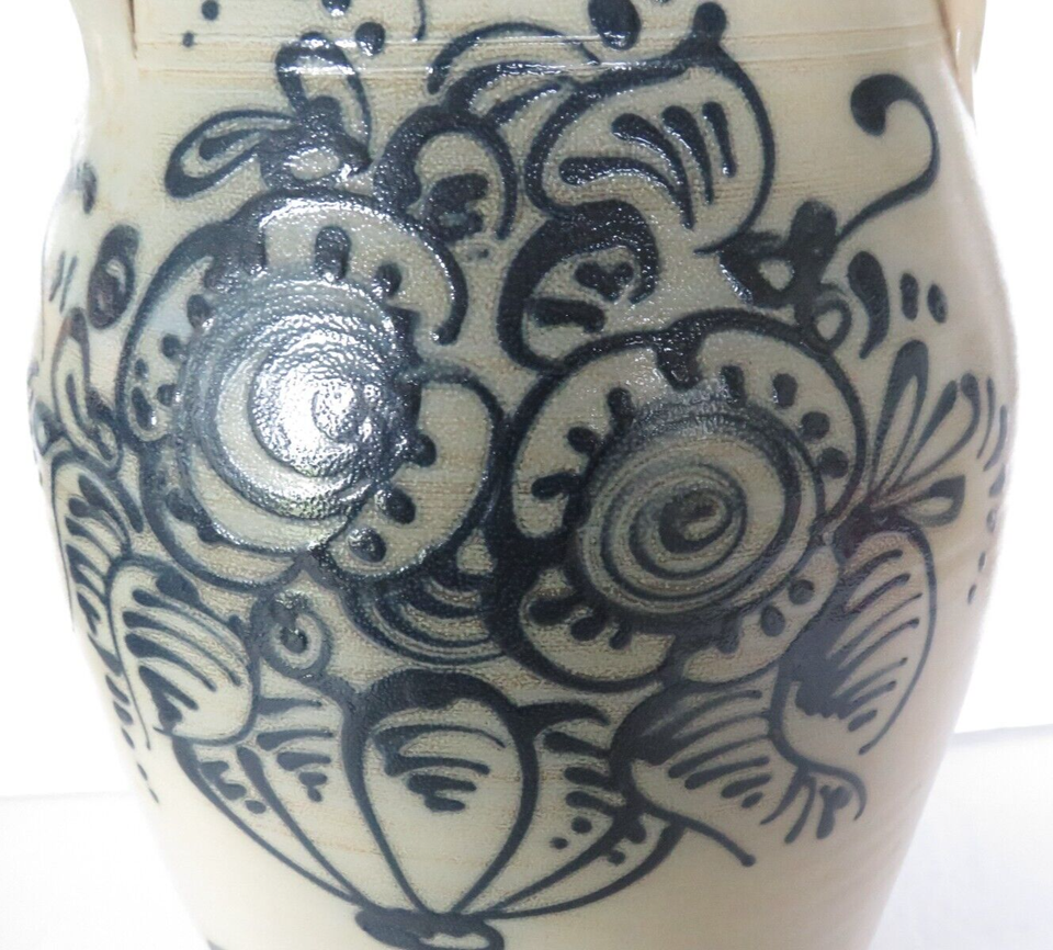 Wisconsin Pottery Vtg Salt Glaze Jug Lamp Flower Blue Bouquet Folk Art ...