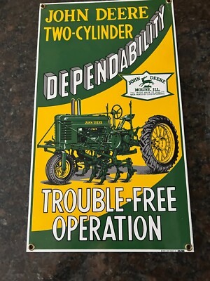 Ande Rooney Poreclain John Deere Two-Cylinder Dependability Sign 14.5 ...
