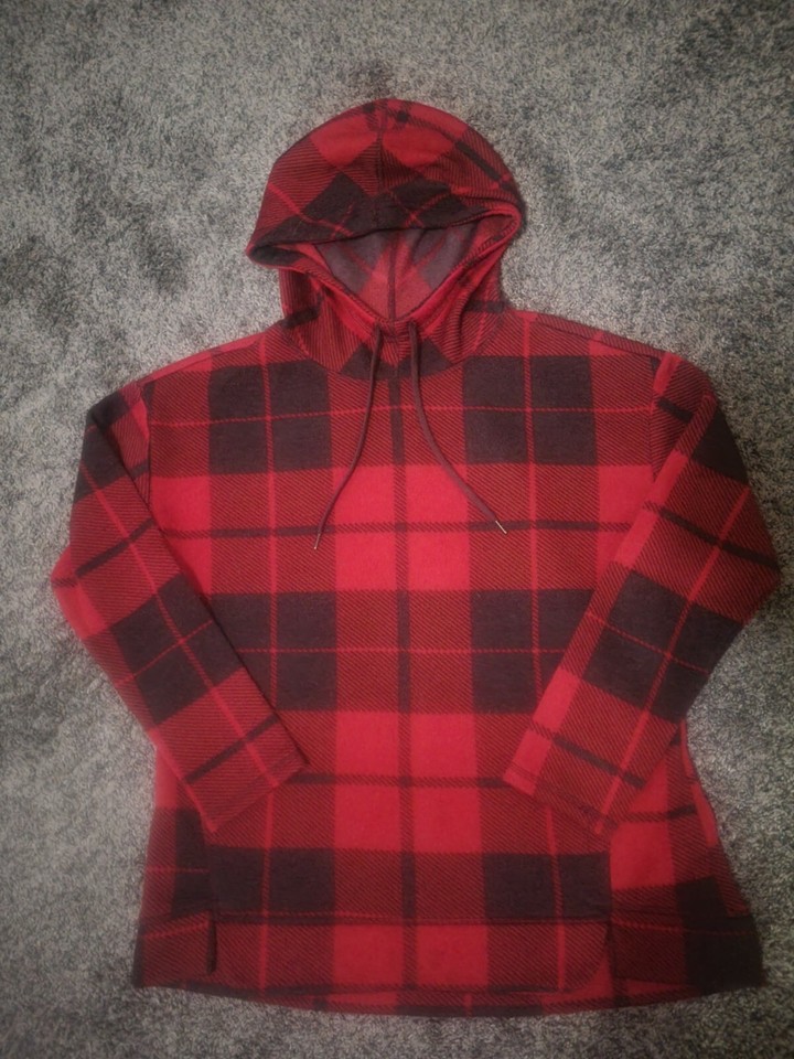 Women's Pullover Knit Hoodie buffalo check plaid red and black Large | eBay