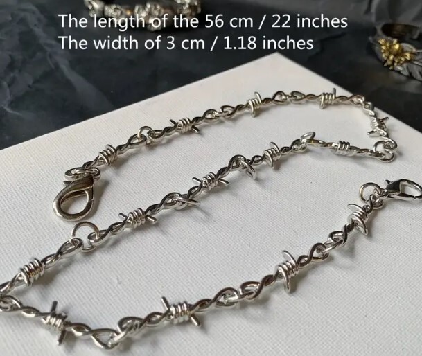 NEW 22" Silver Chrome Barb Wire Biker Trucker Punk Rock Jean Wallet Key ...