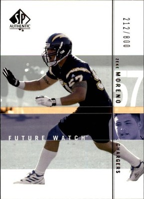 2001 SP Authentic #172 Zeke Moreno /800 San Diego Chargers Rookie Card ...