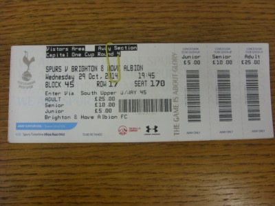 29/10/2014 Ticket: Tottenham Hotspur v Brighton And Hove Albion ...