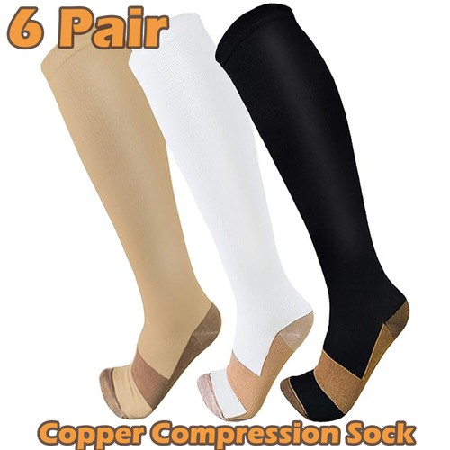 6x Compression Socks 20-30 mmHg Copper Athletic Gym Shin Splints For ...