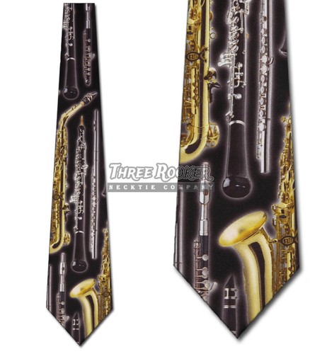 Music Instruments Tie Woodwind Neckties Mens Clarinet Flute Saxophone ...