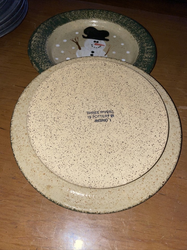 Three Rivers Pottery - Snowman - Pair of 8.5” Plates 1991 Ingrid | eBay