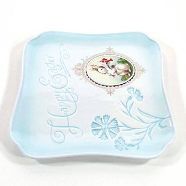Grasslands Road Happy Easter Plate Ceramic Square Pastel Yellow With 3 ...