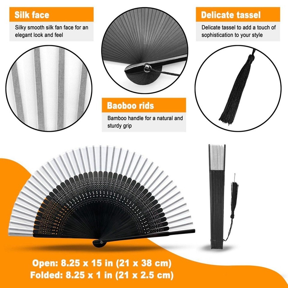 Hand Fan for Women Foldable - Folding Vintage Bamboo Silk Fan - Perfect ...