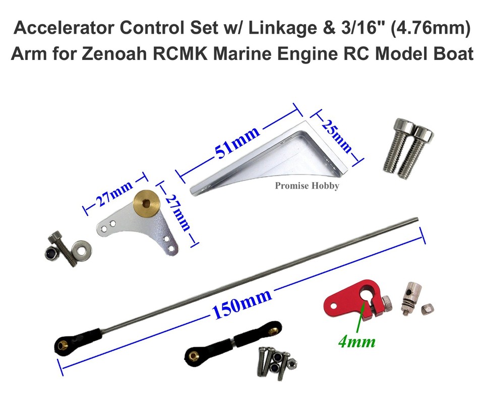 Accelerator Control Set w/ Linkage & Arm for Zenoah RCMK Marine Engine ...