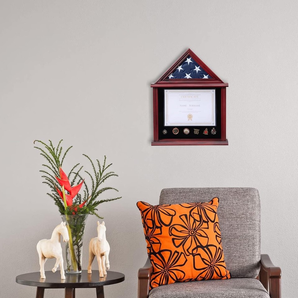 Solid Wood Flag Display Case Military Shadow Box Fit a Folded 3x5 Flag ...