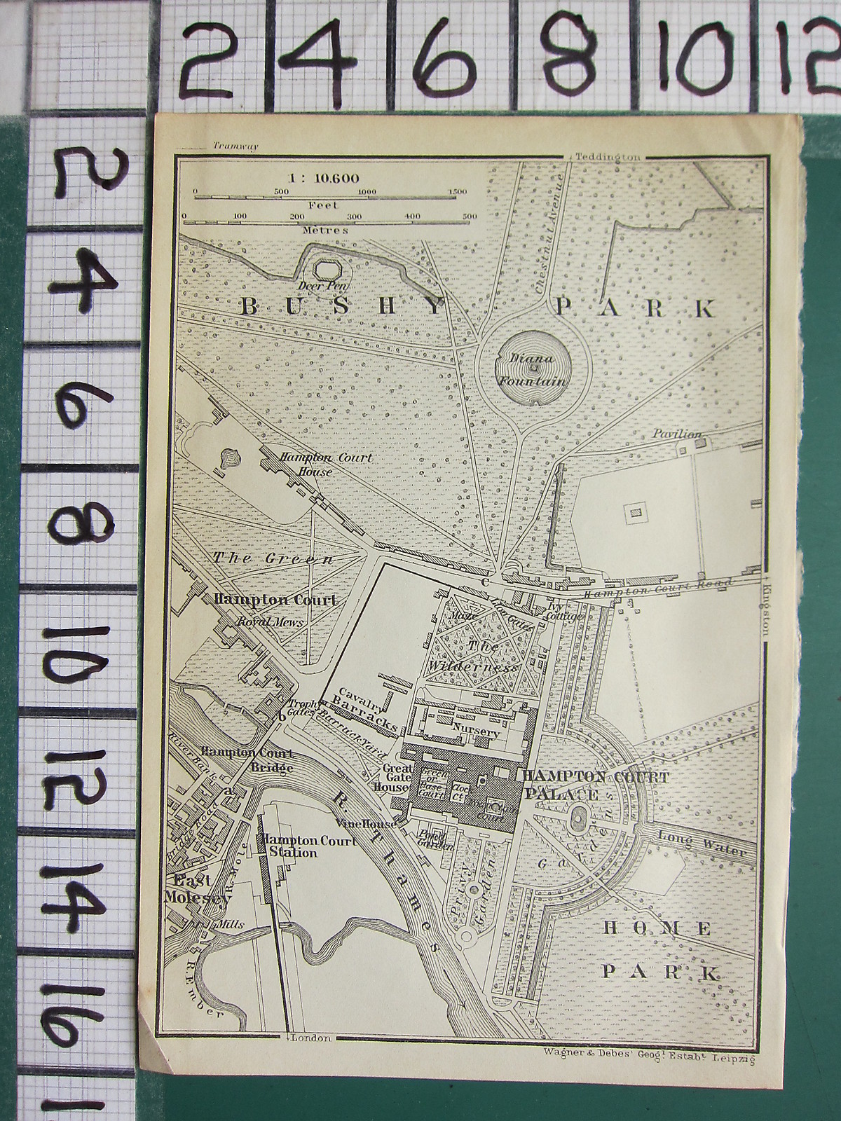 1908 LONDON ENVIRONS TRAVELLER MAP ~ BUSHY PARK HAMPTON COURT PALACE ...