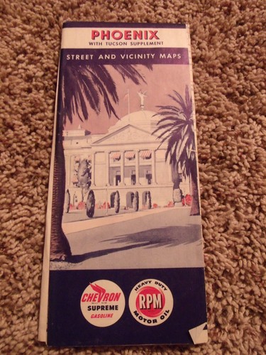 1965 ROAD HIGHWAY MAP PHOENIX ARIZONA AZ STREET VICINITIES CHEVRON RPM ...