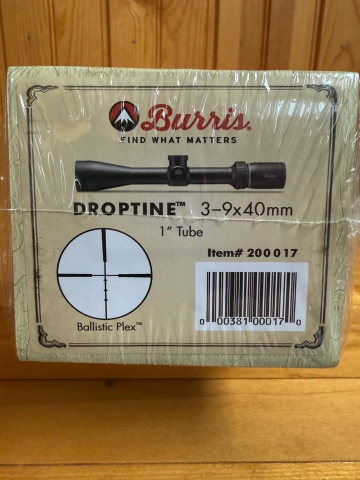 New Burris DropTine 3-9x40 Ballistic Plex Reticle 1" Tube Riflescope ...
