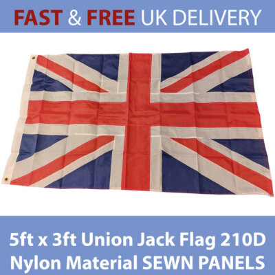 5ft x 3ft Union Jack Flag 210D Nylon Material *SEWN PANELS* 2 Eyelets ...