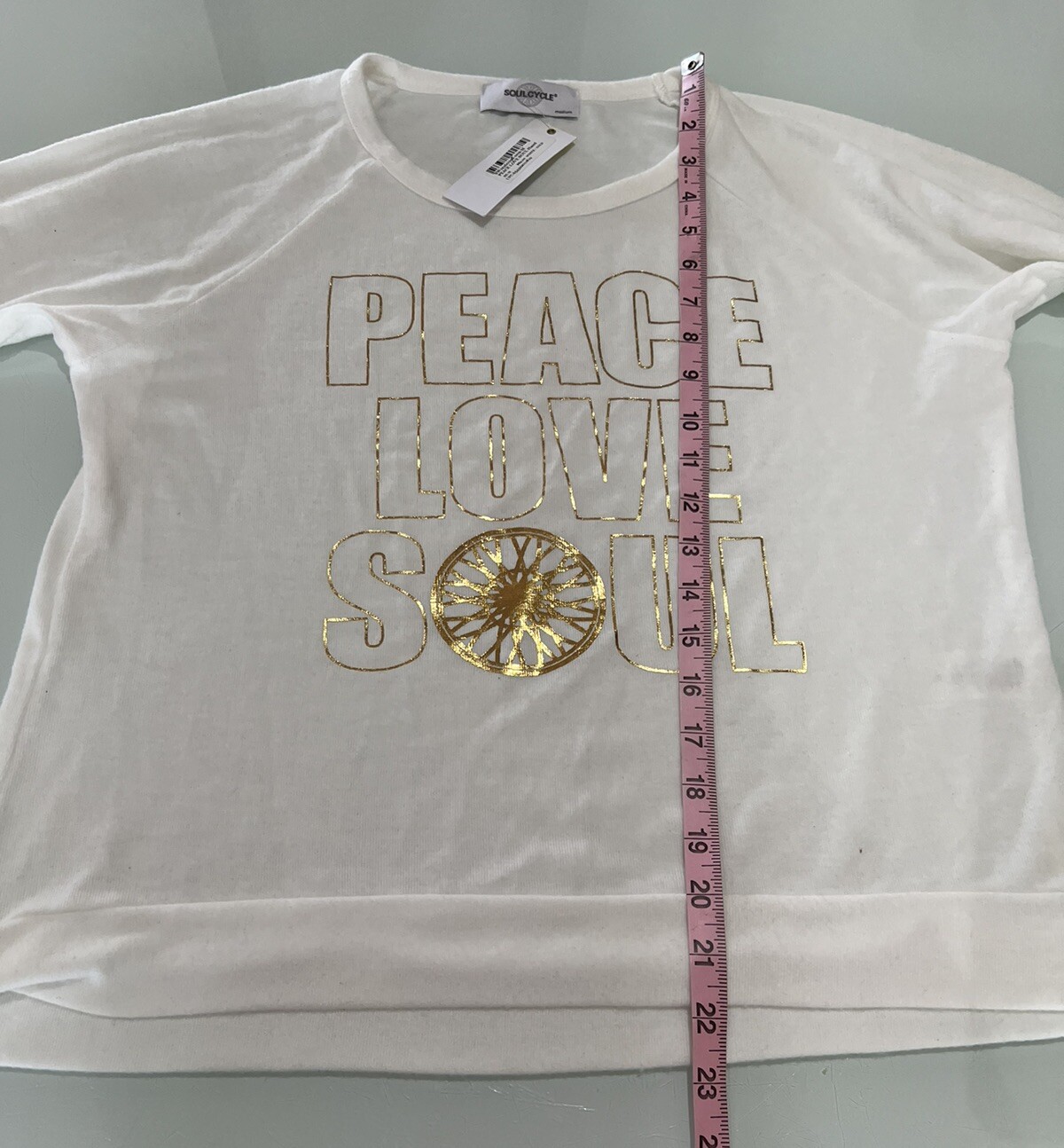 SOULCYCLE WOMEN'S WHITE GOLD LOGO PEACE LOVE SOUL HACCI SHIRT SIZE ...