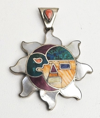 Peruvian Sun and Moon Pendant 950 Sterling Silver 2" | eBay