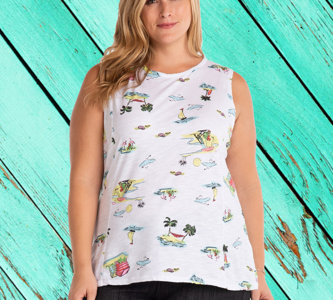NWT FRESH PRODUCE Beachy Keen Chloe Tank Top Tee T Shirt White 2X 3X ...