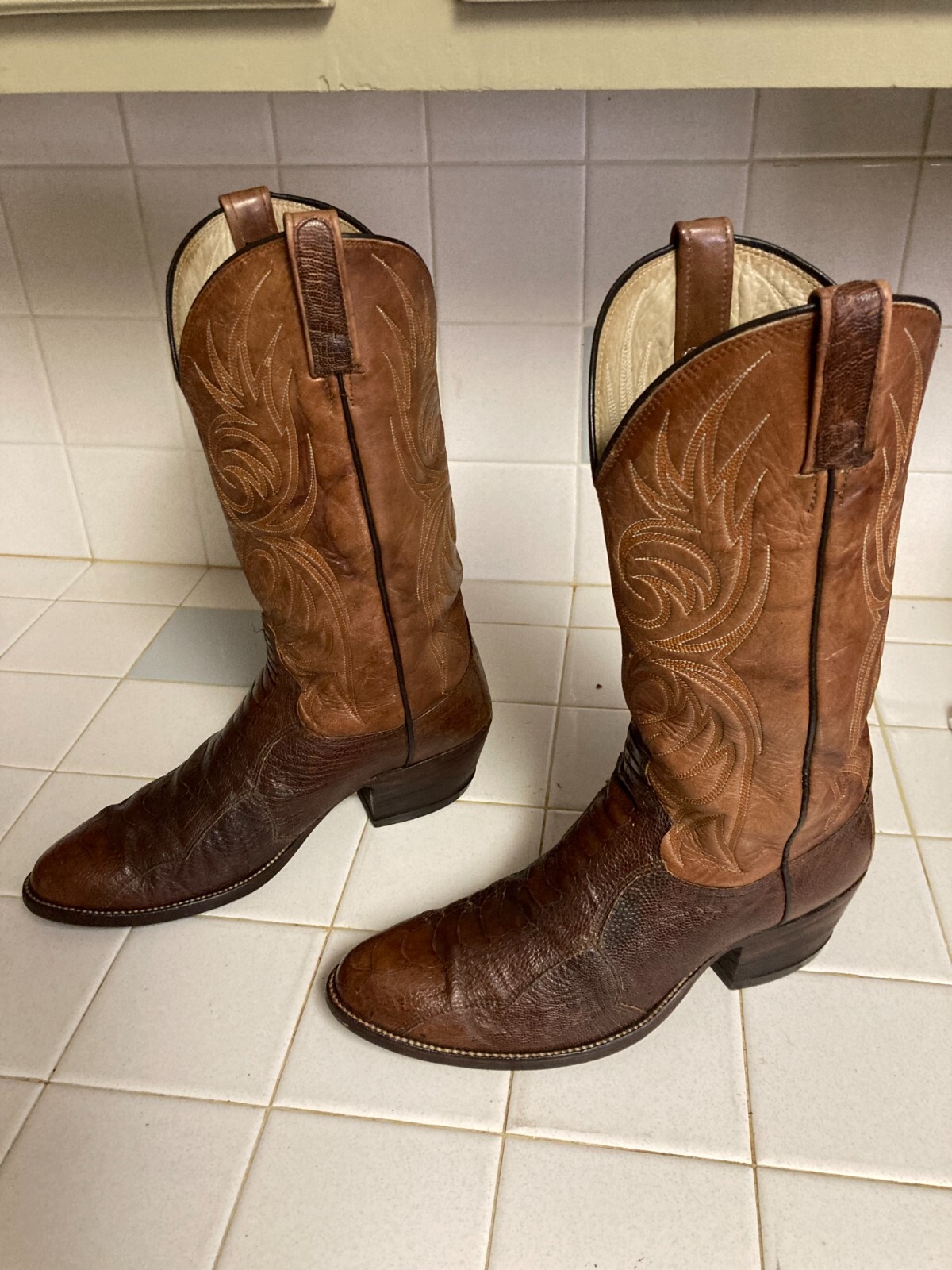 Dan Post Ostrich Leg Vintage Cowboy Western Trail Bos… - Gem