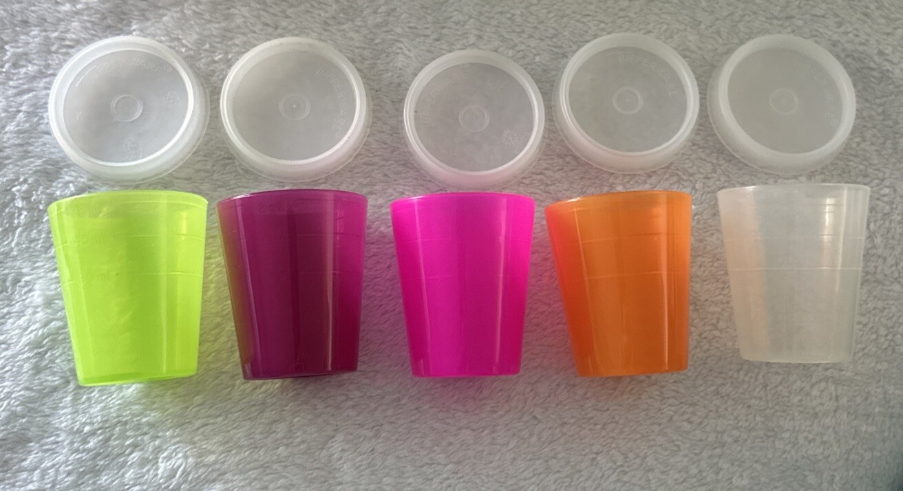 Tupperware 2 oz Midgets Containers Set of 5 Awesome Colors w Clear Lids ...