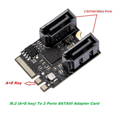 M.2 to SATA 3.0 Adapter Card M.2 A Key + E Key to 2 Ports SATA 6Gb/s ...