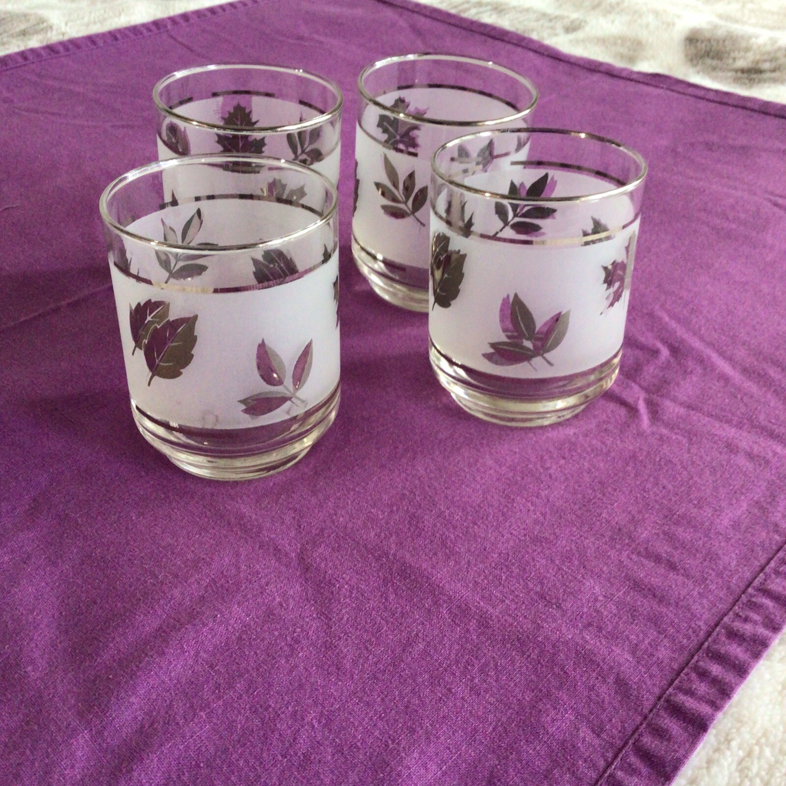 Vintage Libby Set Of 4 Small 4 Ounces Frosted With Silver Leaves | eBay