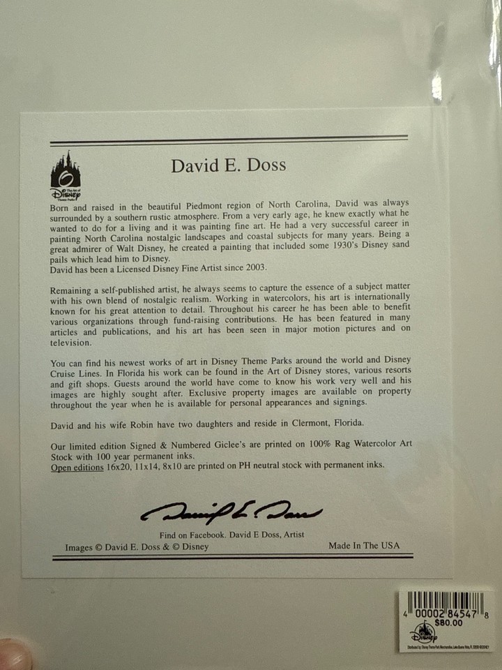 New in wrapping Disney World Art “Four Parks One World” print by David ...