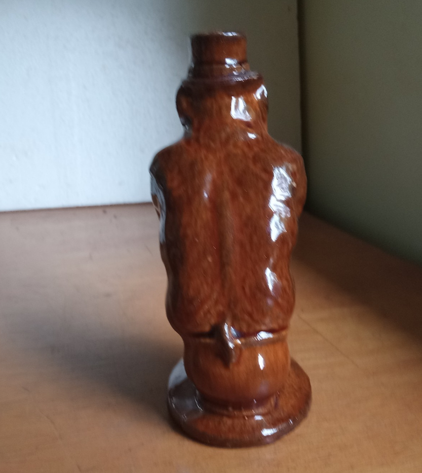 1890s RARE UHL POTTERY MONKEY ON POT LIQUOR BOTTLE W/LABEL GEO.CONEN ...